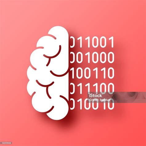 Cerveau Avec Code Binaire Icône Sur Fond Rouge Avec Ombre Vecteurs Libres De Droits Et Plus D