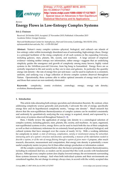 PDF Energy Flows In Low Entropy Complex Systems Entropy V Pp Doi