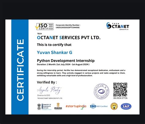 Excited To Have Completed A 1 Month Internship With Octanet Services