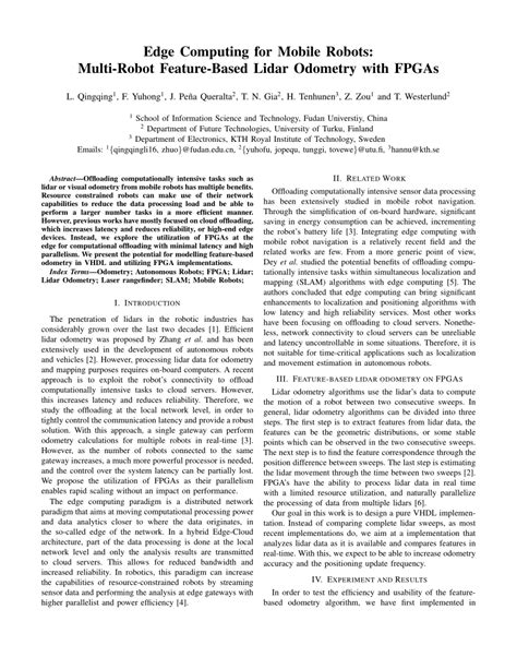 Pdf Edge Computing For Mobile Robots Multi Robot Feature Based Lidar