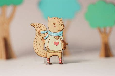 Cute Squrrel Hand Painted Wooden Brooch Brooch Hand Painted Craft Fairs