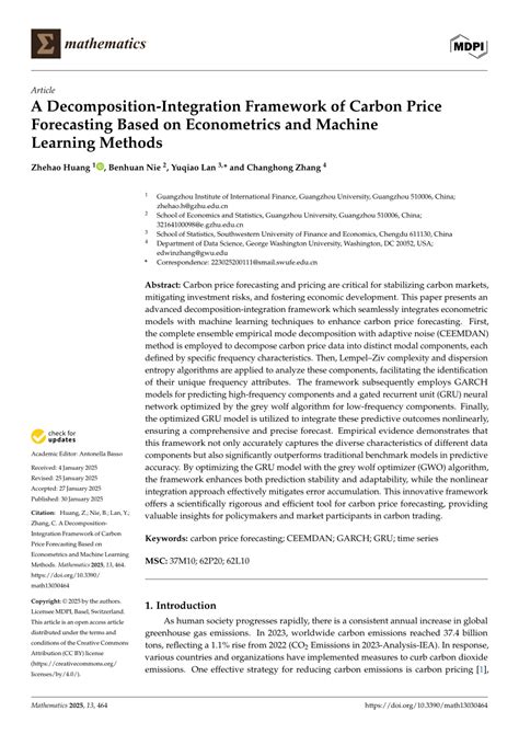 Pdf A Decomposition Integration Framework Of Carbon Price Forecasting