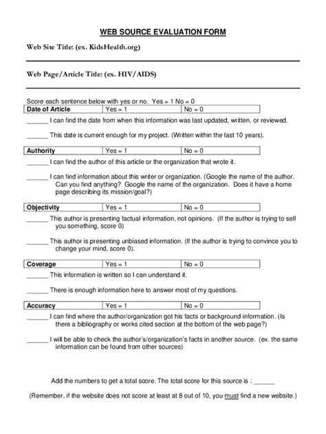 Fillable Online Web Source Evaluation Form Fax Email Print Pdffiller