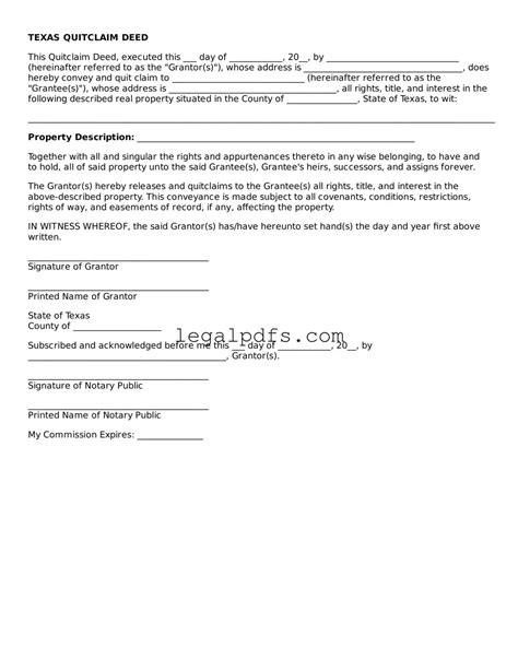 Texas Quitclaim Deed Template — Printable Pdf Form