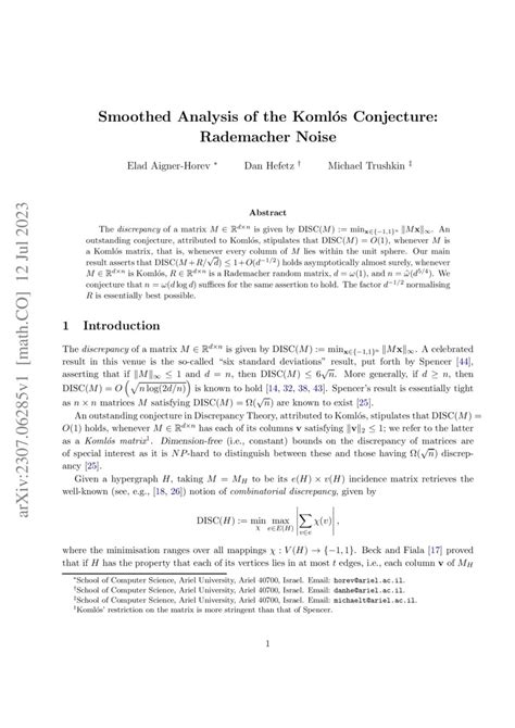 Smoothed Analysis Of The Komlós Conjecture Rademacher Noise Deepai