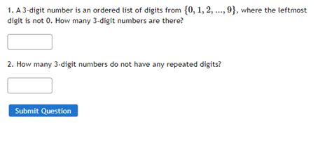 Solved 1 A 3 Digit Number Is An Ordered List Of Digits From