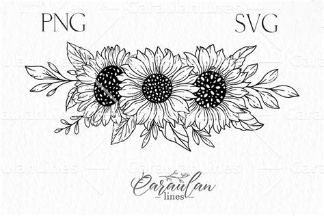 Sunflower Arrangement Svg Fine Line Graphic By Caraulanstore