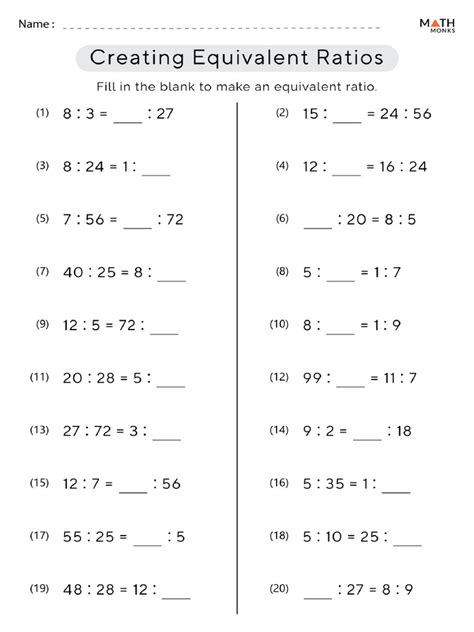 Creating Equivalent Ratios Worksheet With Answers Pdf
