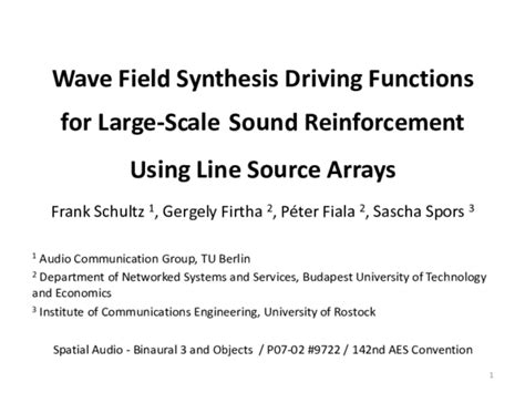 Pdf Wave Field Synthesis Driving Functions For Large Scale Sound Reinforcement Using Line