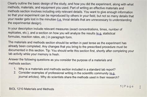 Solved Writing The Materials And Methods Section Of A Lab