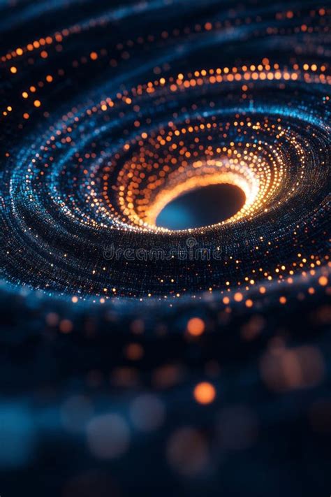 Abstract Digital Spiral With Glowing Particles Creating A Futuristic Vortex Stock Illustration