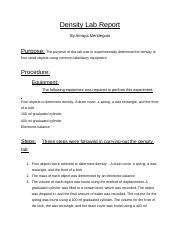 Density Lab Report Density Lab Report By Amaya Mendeguia Purpose The Purpose Of This Lab Was