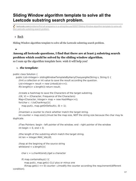 Sliding Window Algorithm Template To Solve All The Leetcode Substring Search Problem Pdf