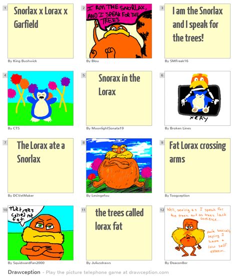 Snorlax X Lorax X Garfield Drawception