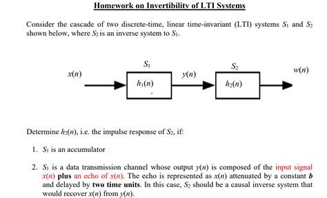 Solved Homework On Invertibility Of Lti Systems Consider The
