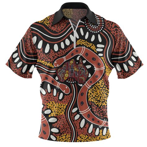Australia Rainbow Serpent Aboriginal Zip Polo Shirt Aboriginal Dot