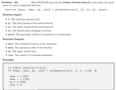 Solved Problem 04 ﻿write Matlab Functions For Golden