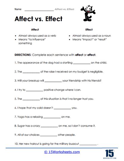 Affect Vs Effect Worksheets Worksheets