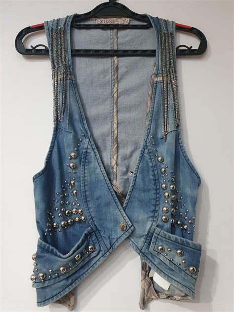 여성 스터드 장식 데님 조끼 헬로마켓