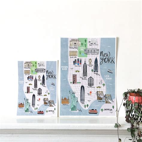New York Map New York Map Poster Illustrated Map Of New Etsy