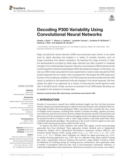 Pdf Decoding P300 Variability Using Convolutional Neural Networks