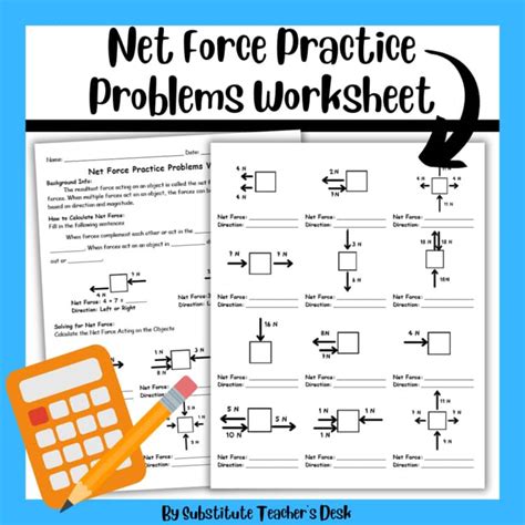 Net Force Practice Problems Worksheet By Substitute Teacher S Desk