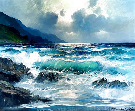 Untitled Seascape 1970 Oil On Canvas 24x27 By Alex Dzigurski For Sale