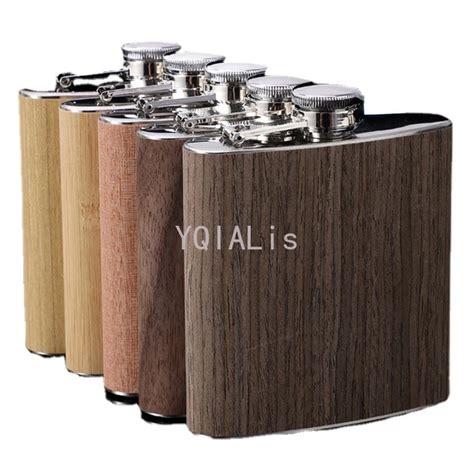 야외 휴대용 빈티지 힙 플라스크 우드 그레인 가죽 위스키 보드카 사케 소주 병 디자인 기능 선물 150 200ml