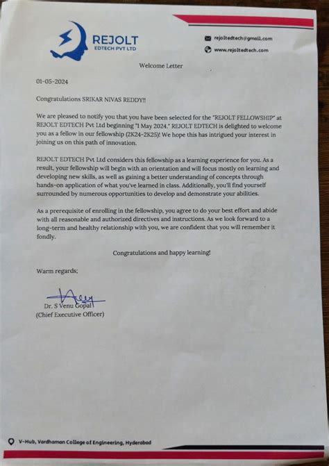 Srikar Nivas Reddy Yerra On Linkedin Rejolt Internship Fellowship Happylearning