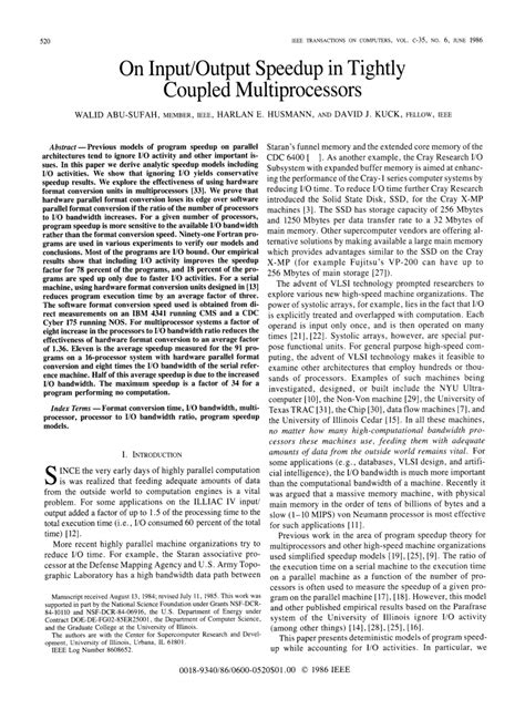 pdf on input output speedup in tightly coupled multiprocessors