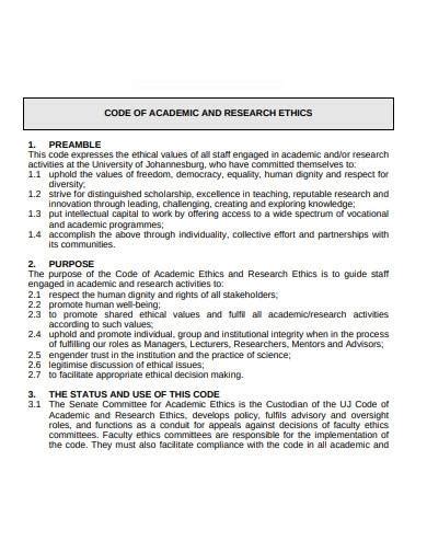 FREE Academic Research Ethics Samples Templates In MS Word PDF