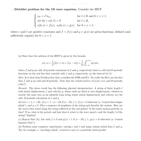 Solved Dirichlet Problem For The 1d Wave Equation