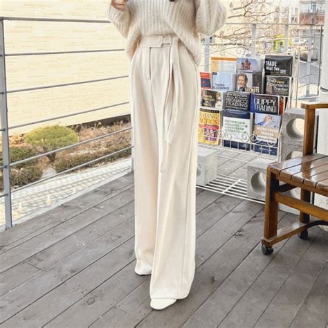 뒷밴딩 하이웨스트 랩 벨트 허리 스트랩 와이드 롱 슬랙스 5color