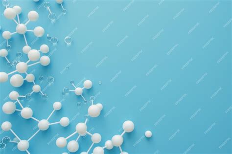 Abstract Molecular Structure Models On Blue Background With Copy Space Mockup Template Premium