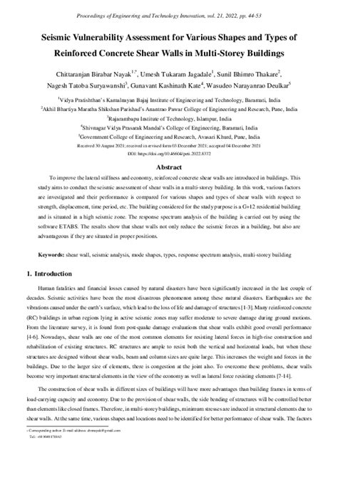 Pdf Seismic Vulnerability Assessment For Various Shapes And Types Of