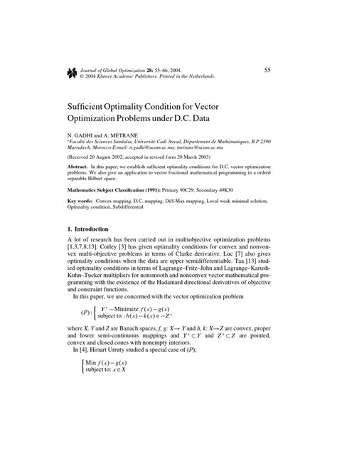 Gadhi2004 Sufficient Optimality Condition For Vector Opt Prob Under Dc Data Pdf