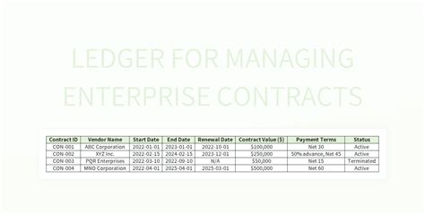 Ledger For Managing Sales Contract Excel Template And Google Sheets File For Free Download