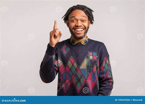 Clever Smart Happy Nerd Or Geek Man Pointing Finger Up Royalty Free Stock Photography