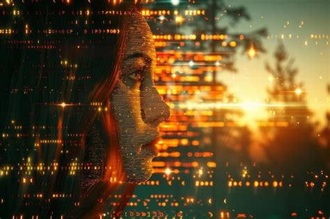 Silhouette Of A Person With A Glowing Digital Brain Representing The Fusion Of Human