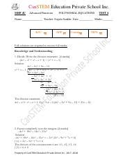 MHF 4U Chapter 4 Test Solution Pdf CanSTEM Education Private Babe Inc MHF 4U Advanced