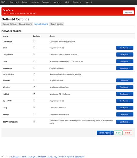 Luci App Statistics Trying To Enable Firewall Network Plugin Results In Error TypeError