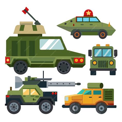 A Collection Of Military Vehicles Including One With The Number 1 On