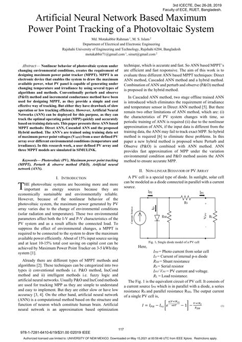 Pdf Artificial Neural Network Based Maximum Power Point Tracking Of A