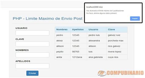 limite máximo de envió post en php y mysql compubinario