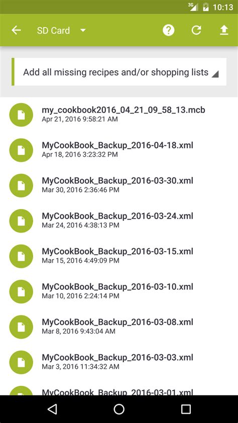 file import export documentation for android cookmate