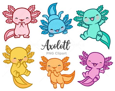 Cute Axolotl Clipart Kawaii Axolotl Axolotl Illustrations Etsy In