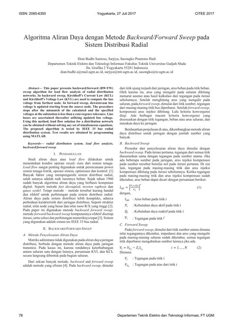 Pdf Algoritma Aliran Daya Dengan Metode Backwardforward Sweep Pada