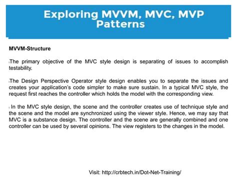 Exploring MVVM MVC MVP Patterns CRB Tech PPT