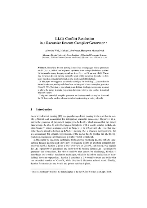 Pdf Ll1 Conflict Resolution In A Recursive Descent Compiler Generator