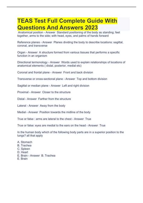 TEAS Test Full Complete Guide With Questions And Answers 2023 TEAS 7
